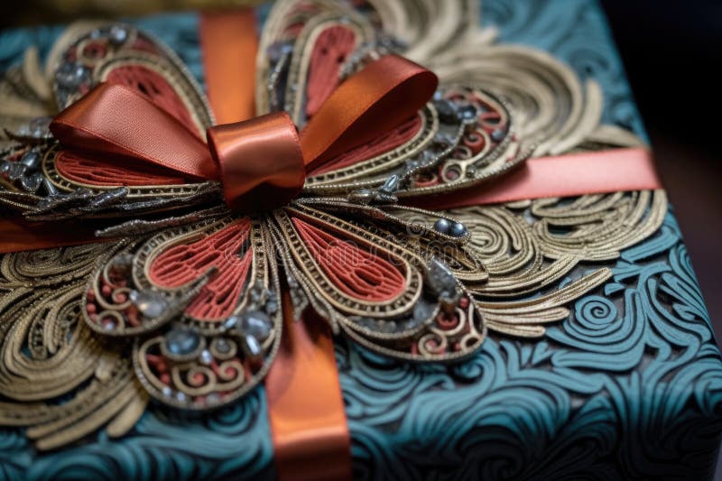 Close-up of Intricate Bow on Wrapped Gift Box Stock Image - Image of ...