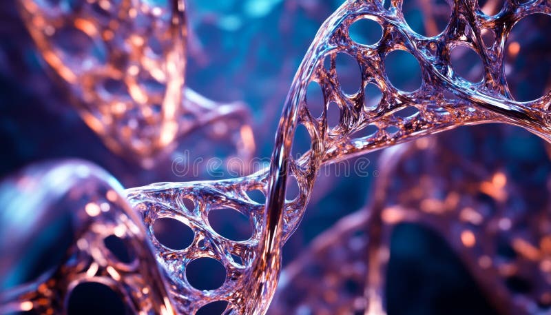 Close Up of Intricate Copper and Silver Dna Double Helix with Purple ...