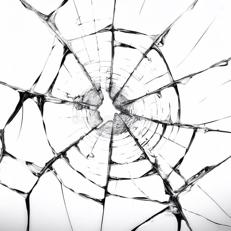Close-up of Intricate Cracks in Shattered Glass, Resembling a Spider S ...