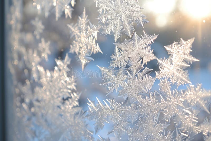 Close-Up of Intricate Frost Patterns on a Window Stock Image - Image of ...