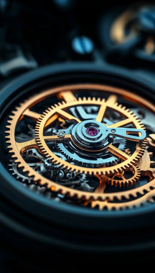 Close Up of Intricate Golden Clockwork Mechanism with Gears and Cogs on ...