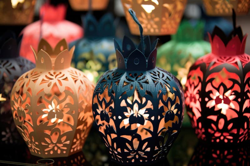 Close-up of Intricate Lantern Designs Made with Paper Stock Photo ...