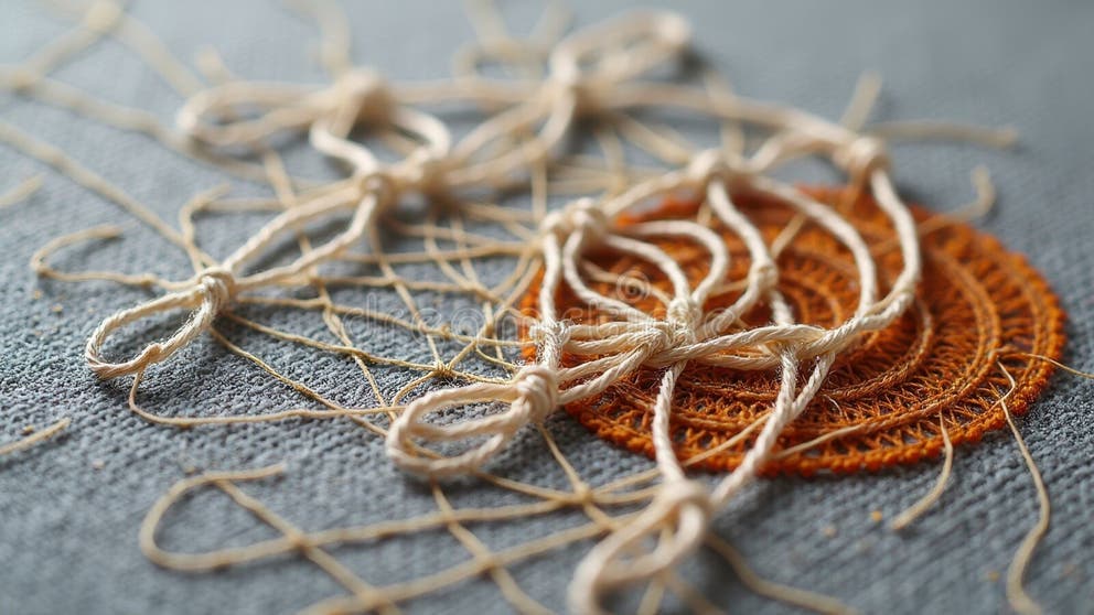 Close-up of Intricate Macrame Design with Orange Circular Pattern Stock ...