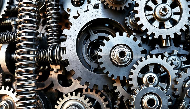 Close-up of Intricate Mechanical Gears and Cogwheels Interlocked in a Complex Industrial System ...