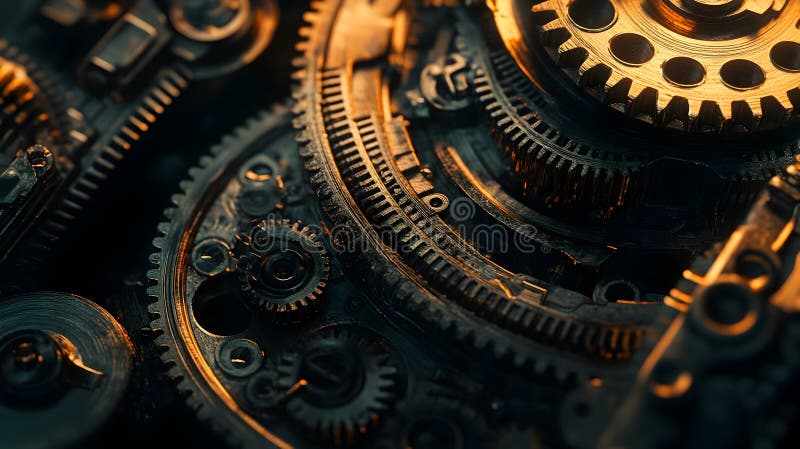 Close-up of Intricate Metallic Gears and Cogs in Warm Lighting Stock ...
