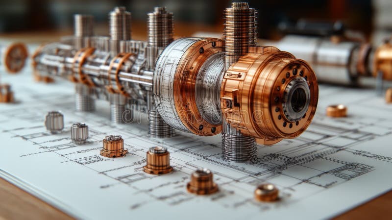 Intricate Metallic Mechanism on Engineering Blueprint Stock ...