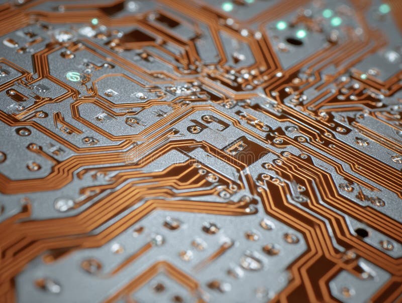 Close-up of Intricate Microelectronics Circuit Board with Silver Foil ...