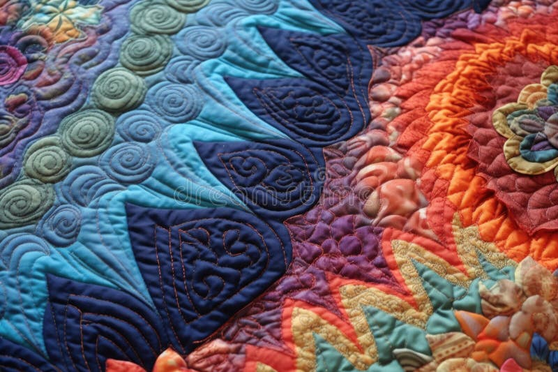 Close-up of Intricate Quilt Stitching Patterns Stock Illustration ...
