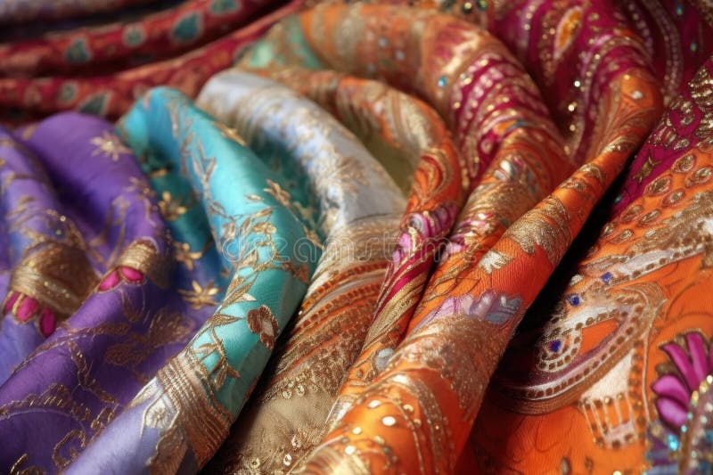 Close-up of Intricate Silk Saree Patterns and Textures Stock ...