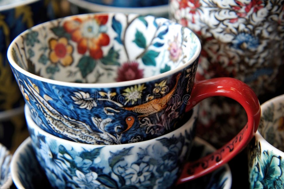 Close-up of Intricate Teacup Patterns and Textures Stock Illustration ...
