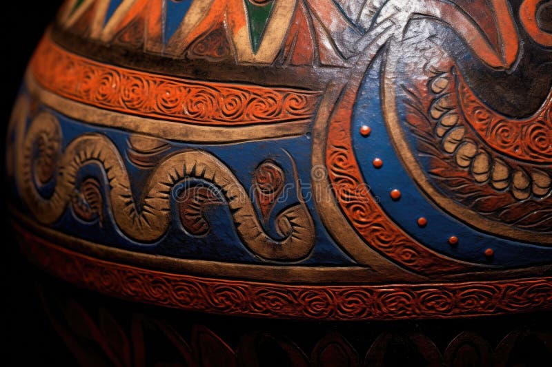 Close-up of Intricately Painted Ancient Clay Pot Stock Illustration ...