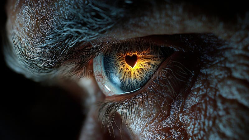 Close-Up of Intriguing Human Eye with Heart-Shaped Light Reflection and ...