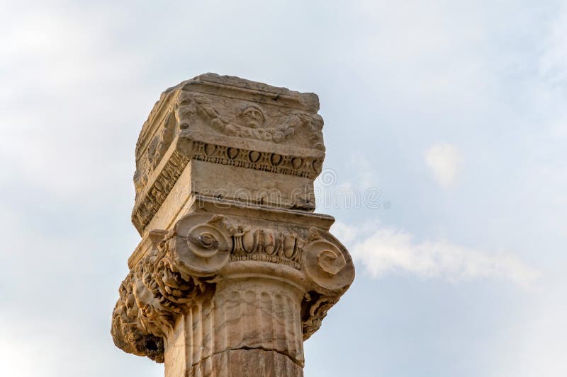 Close Up of Ionic Order Column Chapiter Against Blue Sky Stock Photo ...