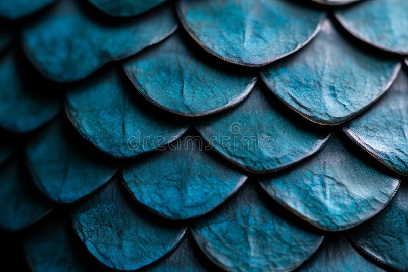 Close-up of Iridescent Blue Textured Scales in Intricate Layered ...