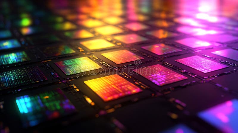 Close-up of Iridescent Computer Chips Arranged in a Grid Pattern Stock ...