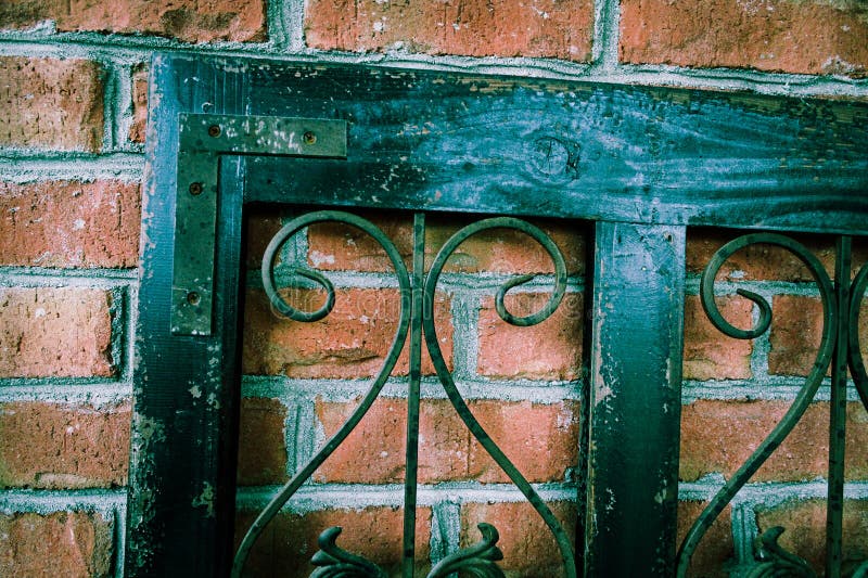 Close-up of Rusty Iron Insert with Scroll Design on Reclaimed Painted ...