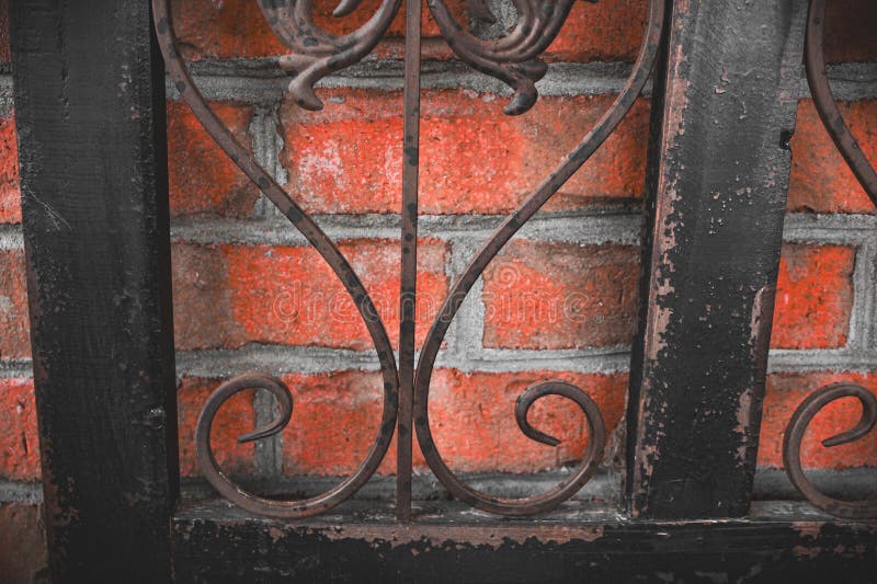 Close-up of Iron Insert with Scroll Design on Reclaimed Painted Door ...