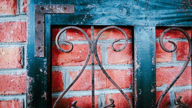 Close-up of Rusty Iron Insert with Scroll Design on Reclaimed Painted ...