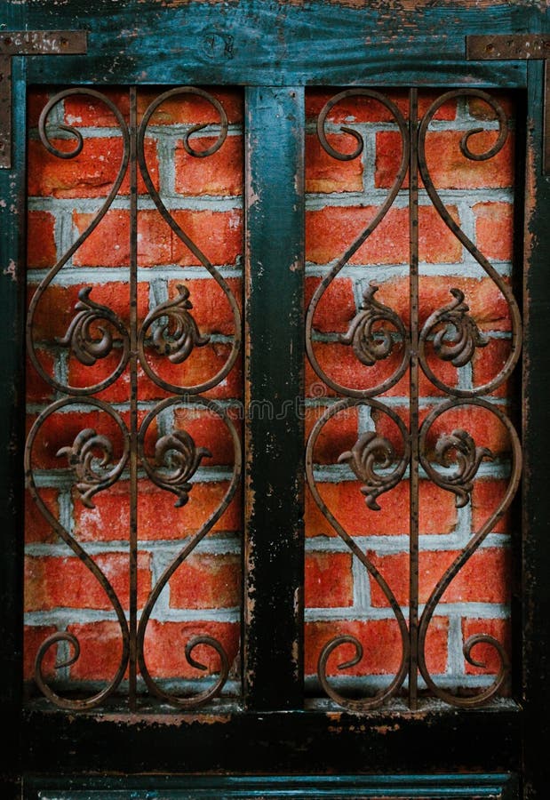 Close-up of Rusty Iron Insert with Scroll Design on Reclaimed Painted ...
