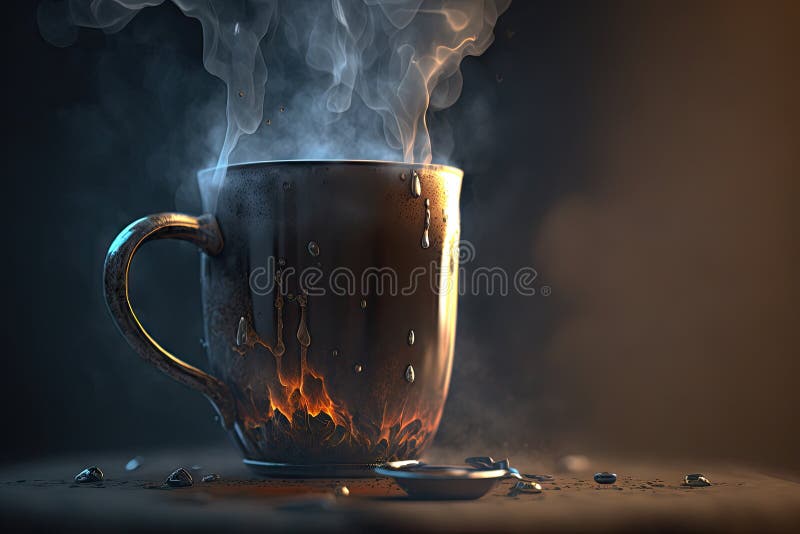 Close-up of Iron Mug, with Steam Rising from Hot Drink Stock ...