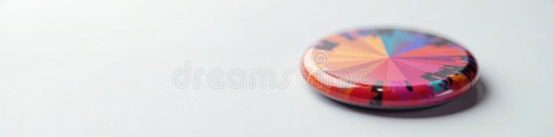 Close-up of Isolated Circular Pin Badge on White Surface, White, Design ...