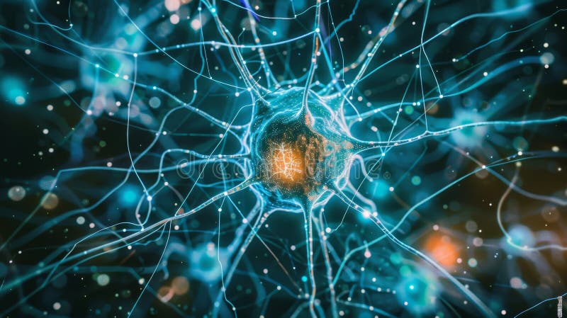 Close Up of an Isolated Neuron with Glowing Edges and Intricate ...