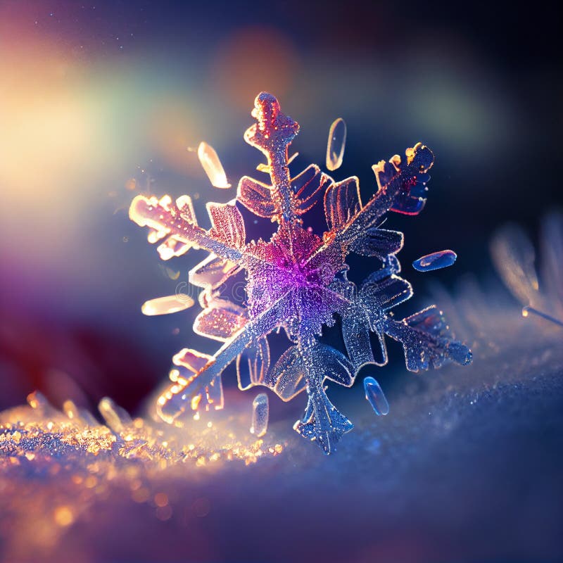 Close-up Isolated Snowflake in Sun Beam. Generative AI Stock ...