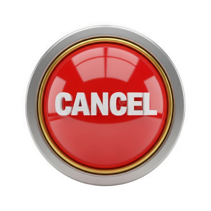 A Close-up, Isolated View of a Shiny Red Circular Button with the Word ...