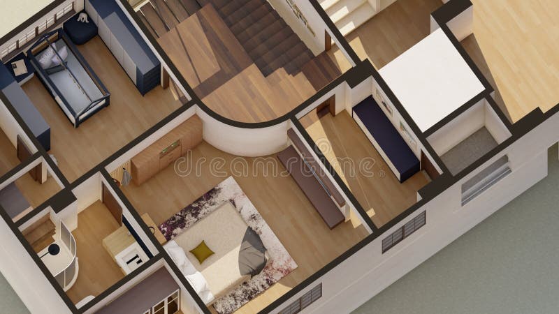 Close Up of Isometric Home Interiors 3d Rendering Stock Illustration ...