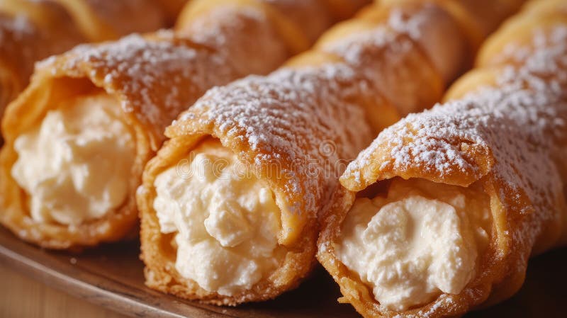 Close-up of Italian Cannoli Pastries with Powdered Sugar. Stock Image ...