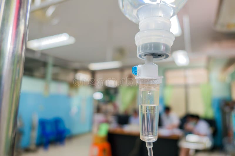 Close Up IV Saline Solution Drip for Patient Hospital Stock Photo ...