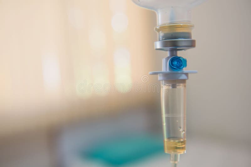 Close Up IV Saline Solution Drip for Patient Hospital Stock Image ...