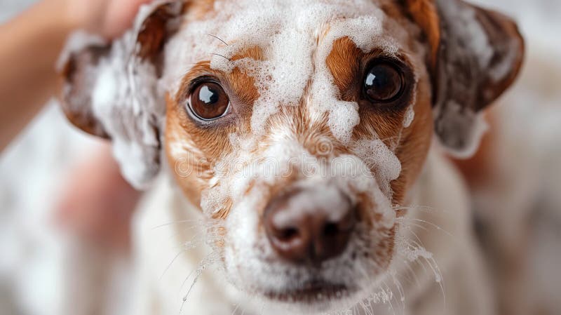 Close-up of a Jack Russell Dog Being Washed with Shampoo Stock ...