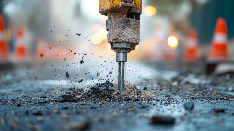 Close-up of Jackhammer Breaking Asphalt on a Street. Stock Image ...