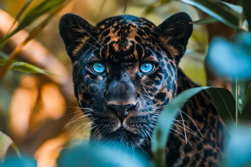 A Close Up of a Jaguar with Blue Eyes in the Jungle. Generative AI ...