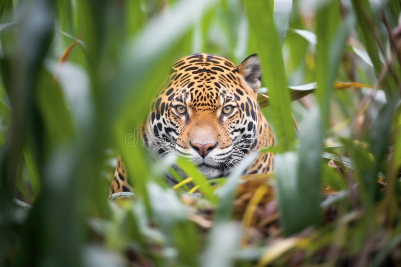 Close-up of a Jaguar Prowling through Dense Amazon Foliage Stock ...