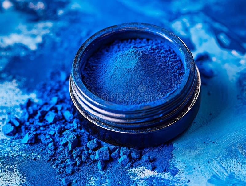 A Close Up of a Jar of Blue Powder on a Blue Surface Stock Photo ...