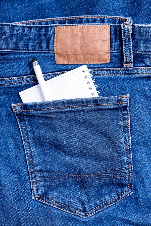 Close Up of Jeans Back Pocket with Small Notebook and a Pen Stock Image ...