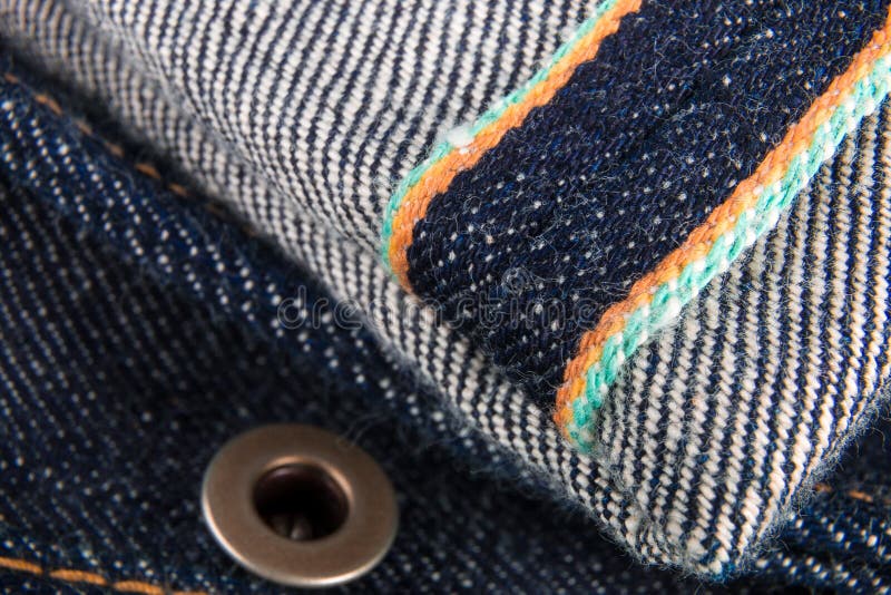 Close Up of Jeans Fragment with Button. Denim Texture. Selvage. Stock ...