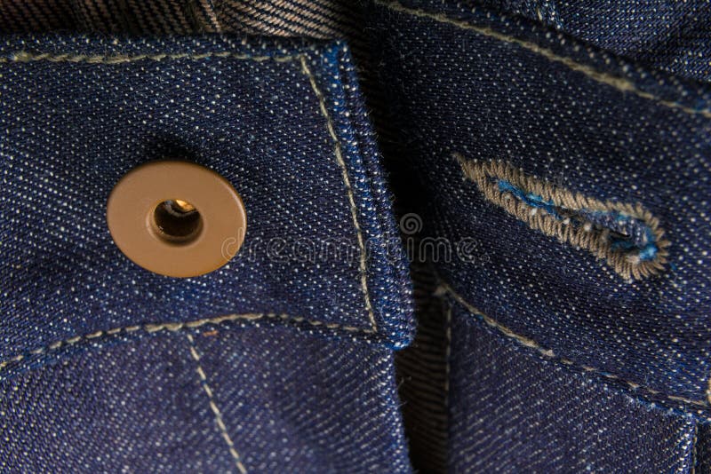 Close Up of Jeans Fragment with Open Button. Denim Texture. Stock Photo ...