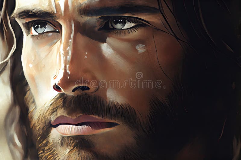 Close-up of Jesus Face, with Peaceful and Serene Expression Stock ...