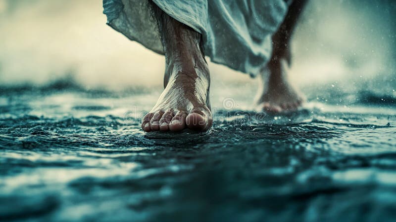 Close-up of Jesus Feet Touching the Water Stock Illustration ...