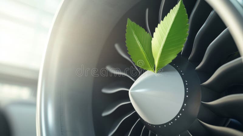 Close Up of Jet Engine Featuring Green Leaf Symbolizing Eco Friendly ...