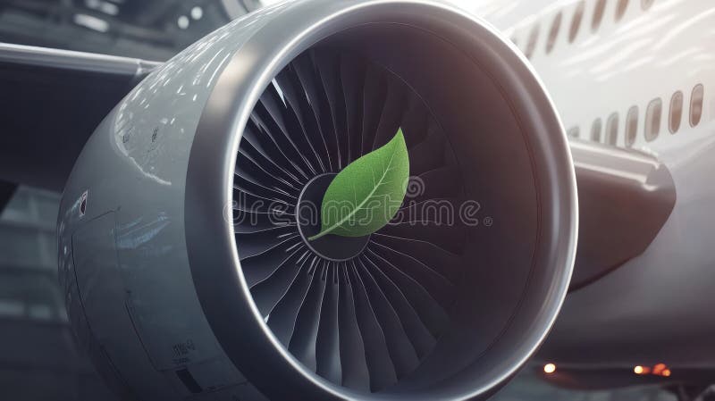 Close Up of Jet Engine Featuring Green Leaf Symbolizing Eco Friendly ...