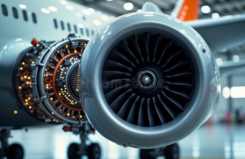 Close-up Jet Engine Shows Complex Internal Structure. Modern Aerospace ...