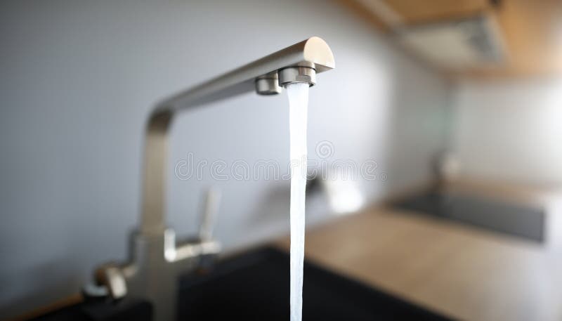 Close-up Jet Water from Silver Tap in Kitchen Stock Image - Image of ...