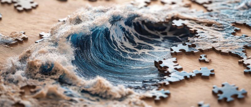 Almost COMPLETE JIGSAW PUZZLE of WAVE on BEACH with GAPS Stock ...