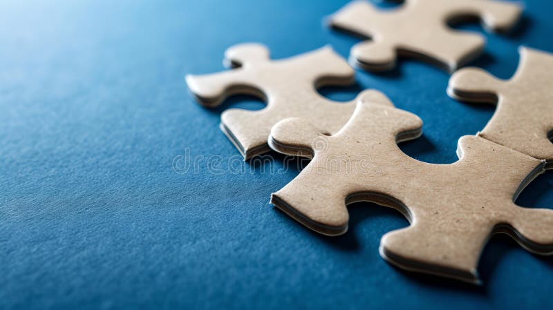 Three Interlocking Puzzle Pieces on a Blue Background, Focusing on ...