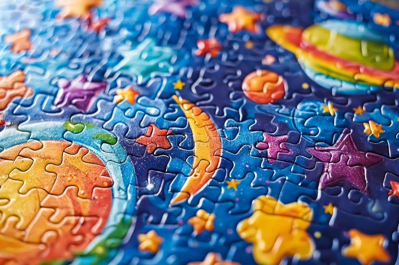 A Close Up of a Jigsaw Puzzle with a Space Theme. Generative AI Stock ...