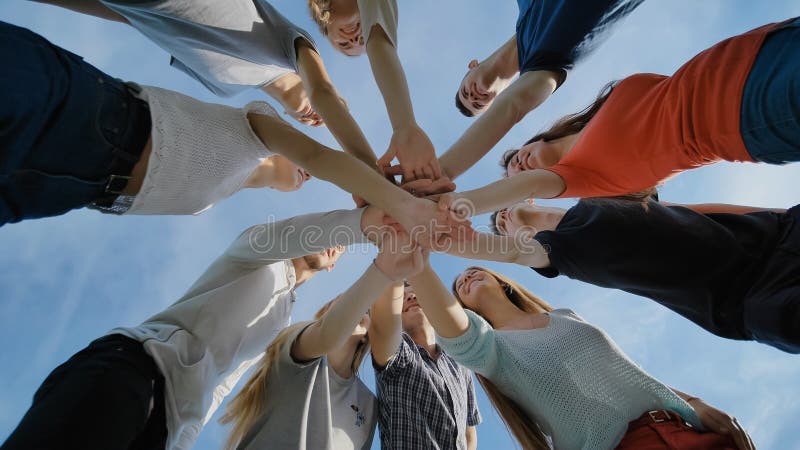Close-up Join Hands Group Meeting, Young People Teamwork Concept. Stock ...